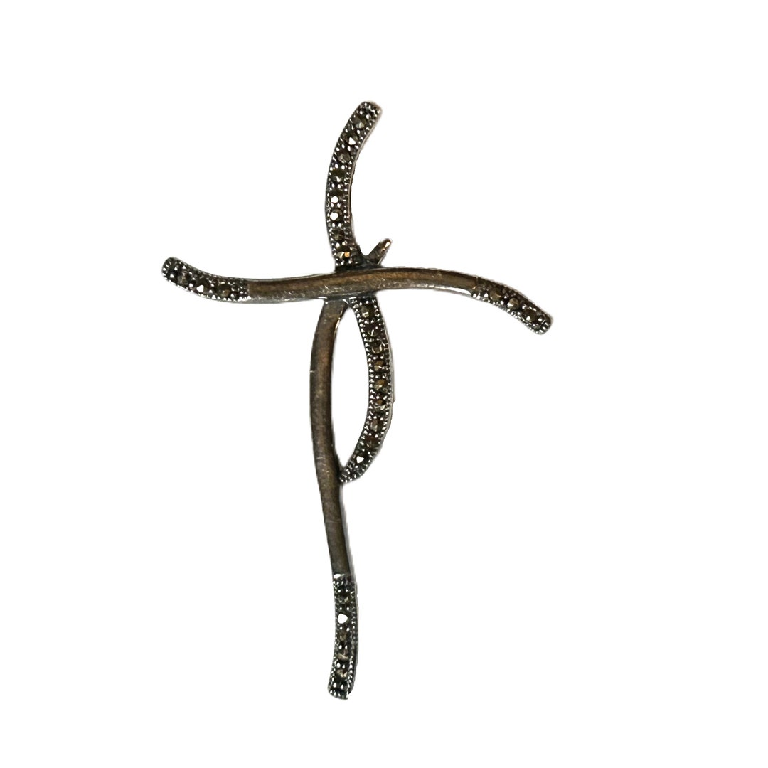 Vintage Modern Wavy Marcasite Cross Pendant in Sterling Silver - Etsy