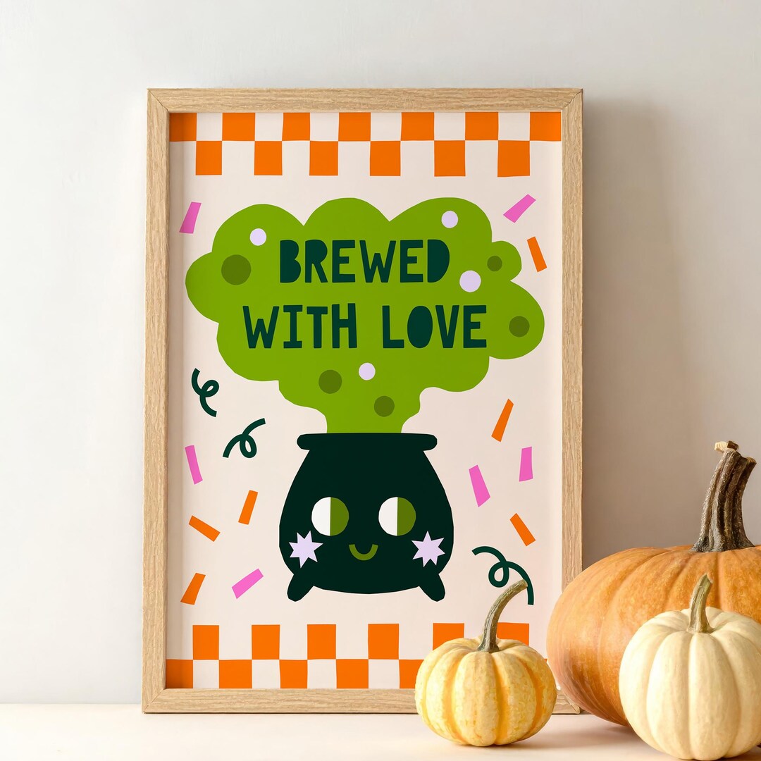 Whimsical Witch Cauldron Art Print: Spooky Halloween Decor (digital ...