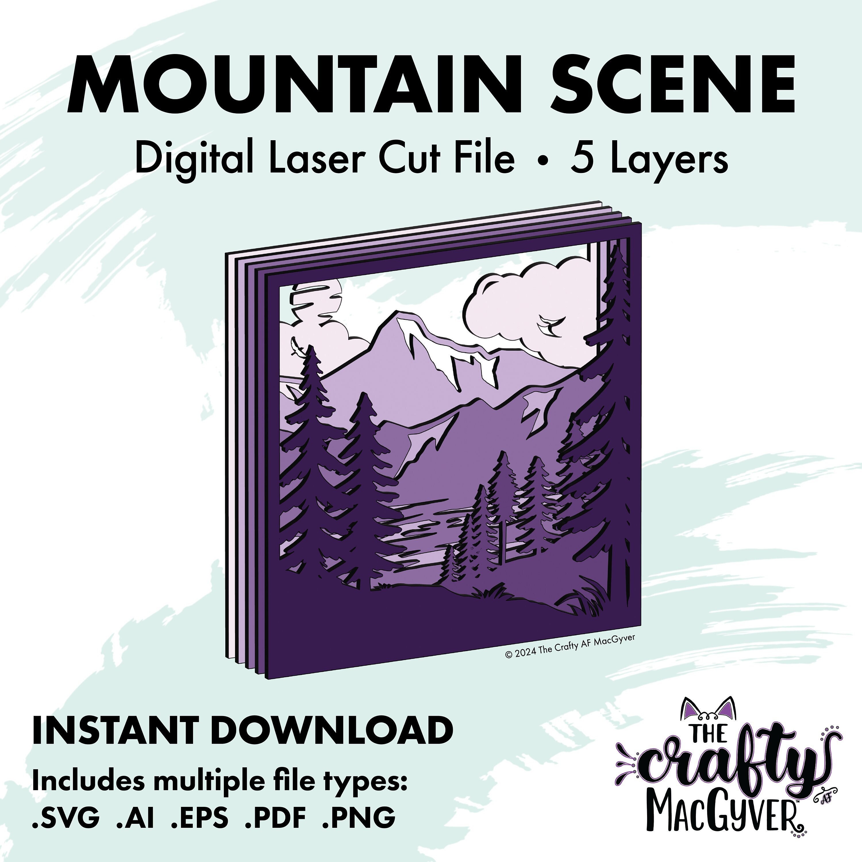 Laser Cut File - Mountain Scene - Wall Art Svg Ai Template 3D Multi ...