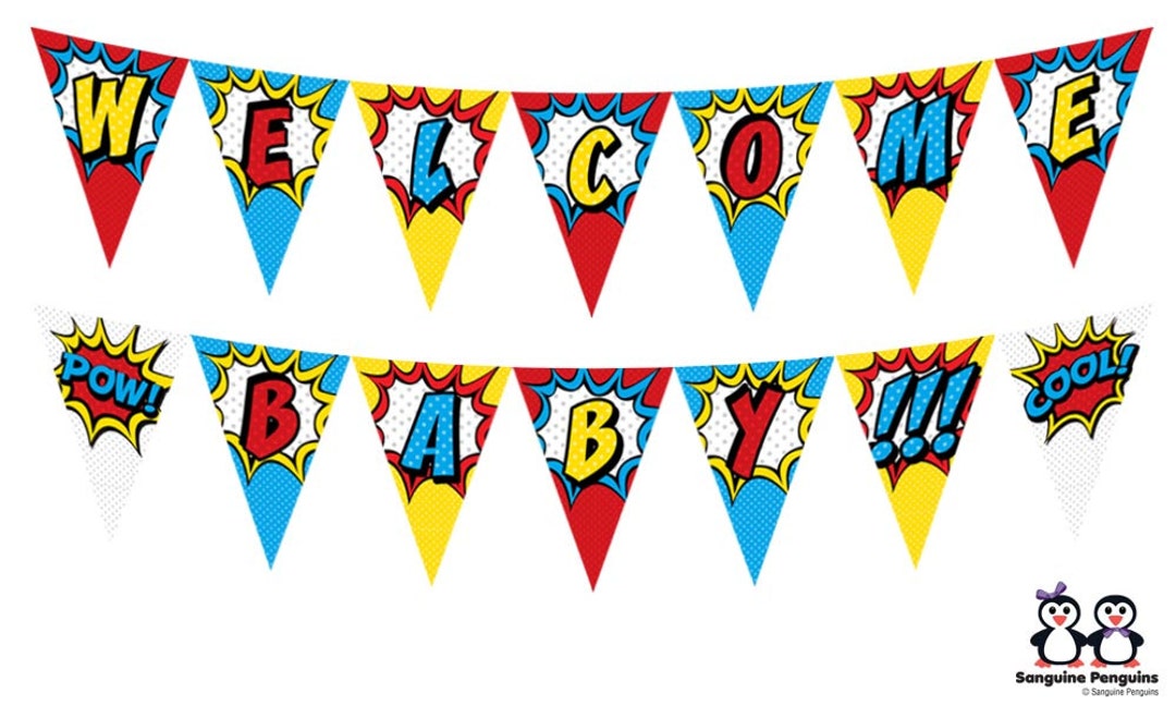 Superhero-themed "welcome Baby" Printable Banner - Etsy