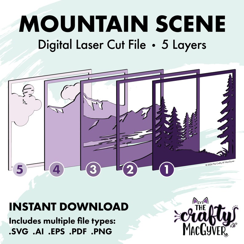 Laser Cut File - Mountain Scene - Wall Art Svg Ai Template 3D Multi ...