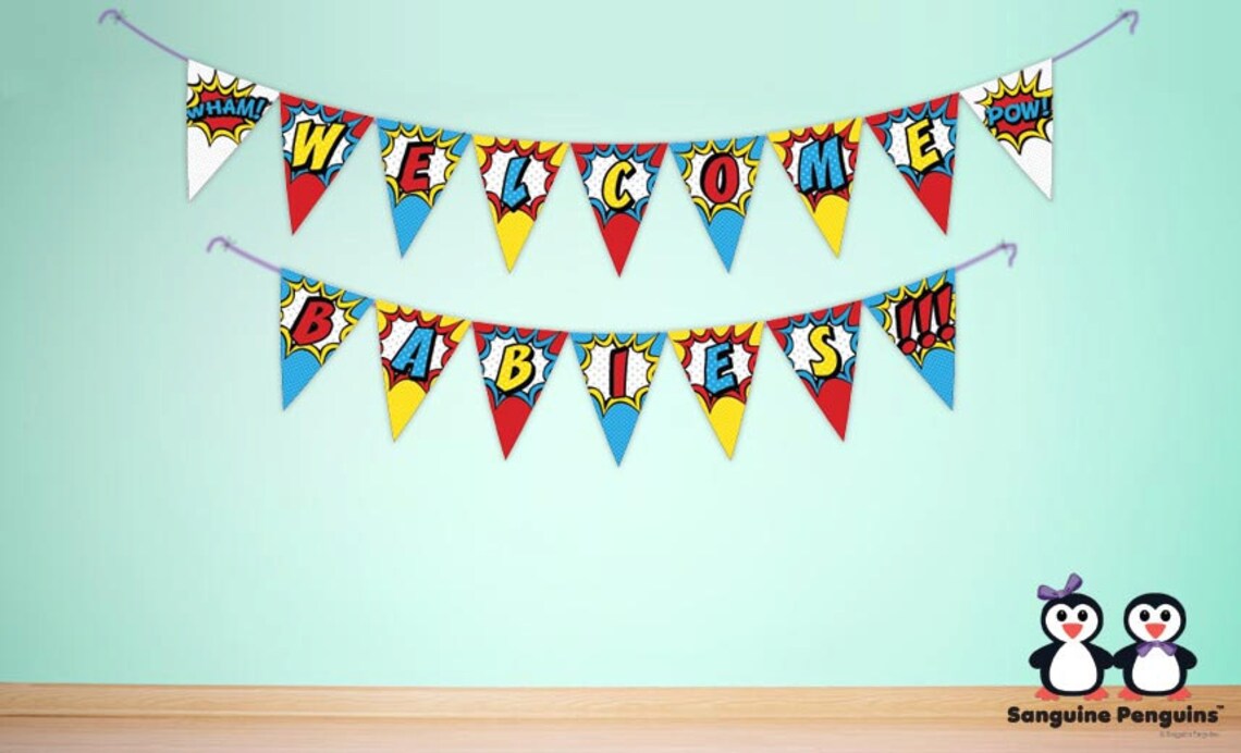 Superhero-themed "welcome Baby" Printable Banner - Etsy