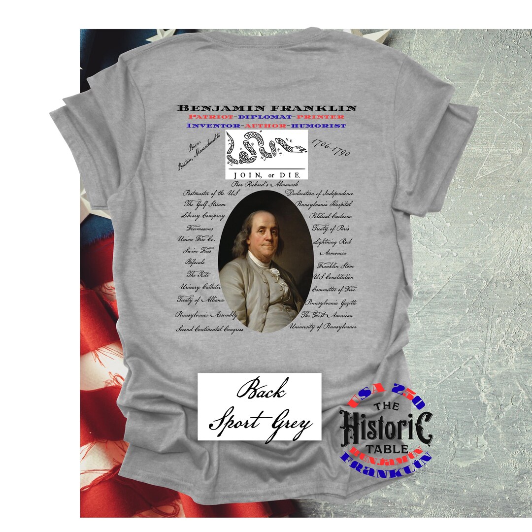 Benjamin Franklin Accomplishments T-shirt: History Buff Gift, Front ...