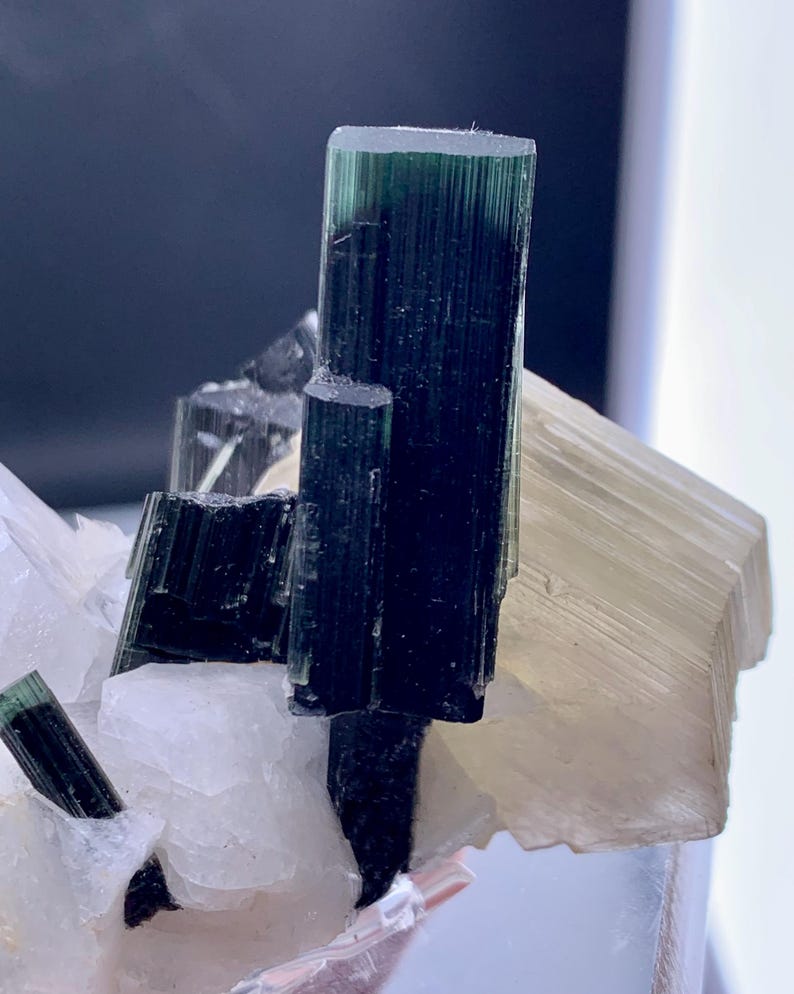 125 Gram Terminated Green Cap Tourmaline Crystals on Feldspar Matrix ...