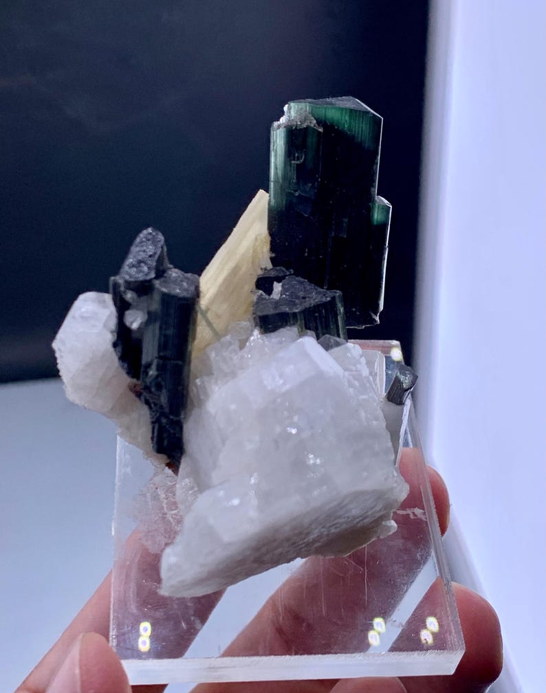 125 Gram Terminated Green Cap Tourmaline Crystals on Feldspar Matrix ...