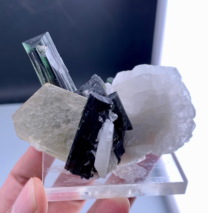 125 Gram Terminated Green Cap Tourmaline Crystals on Feldspar Matrix ...