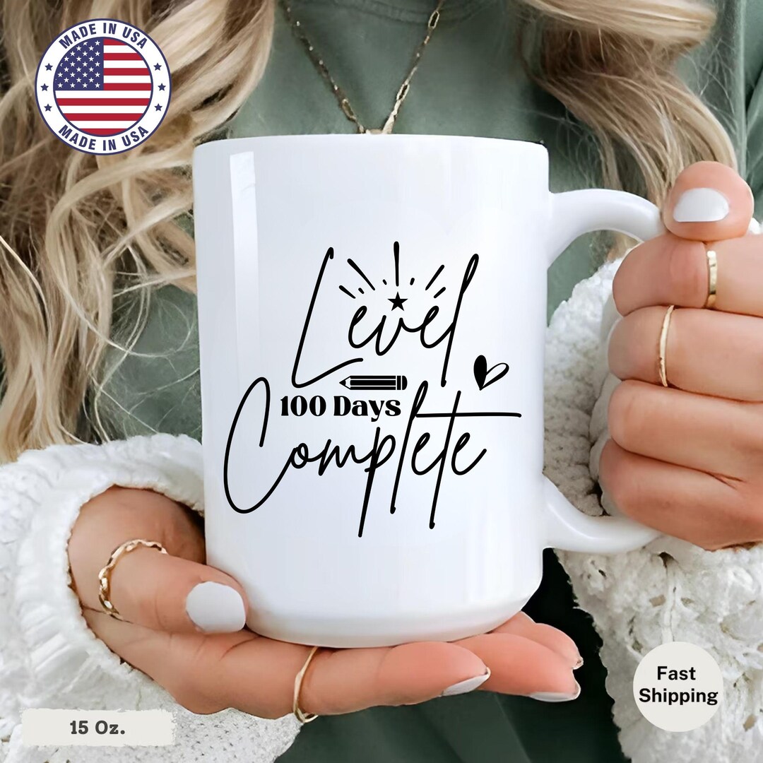 Level 100 Day Complete Mug, 100th Day of School Mug, Gamer Teacher Gift ...