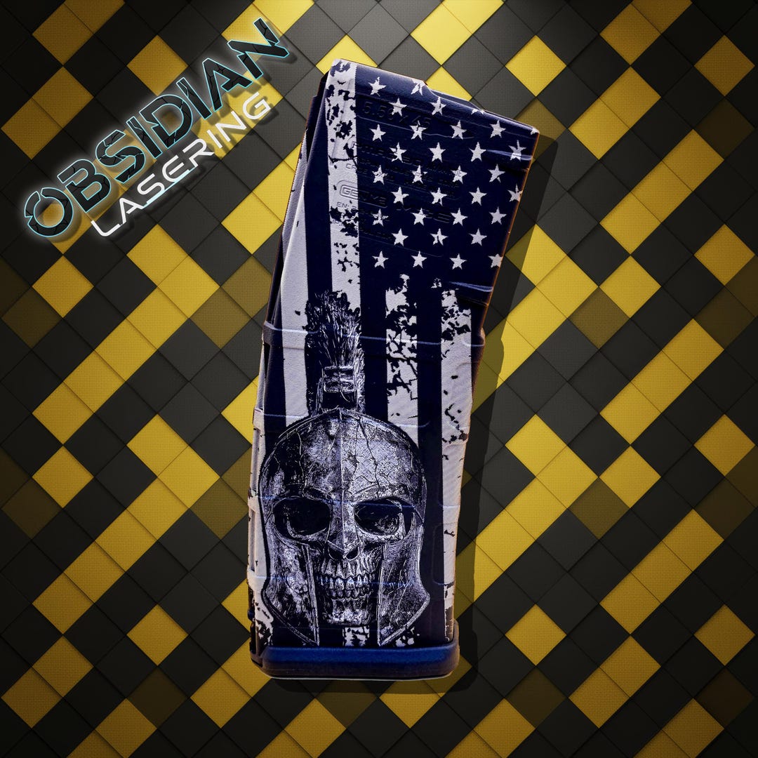 PMAG Laser Engraving Digital File - Detailed Spartan Skull and Flag ...