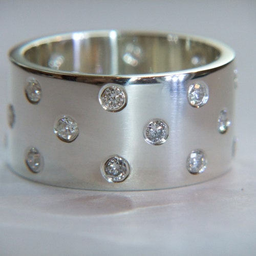 Chunky 925 Sterling Silver Ring Set With 10 Diamonds 0.33ct - Etsy UK