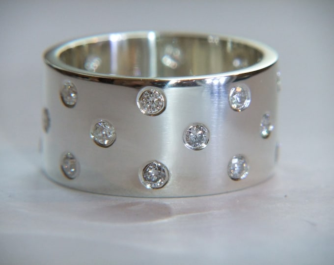Chunky 925 Sterling Silver Ring Set With 10 Diamonds 0.33ct Simple Band ...