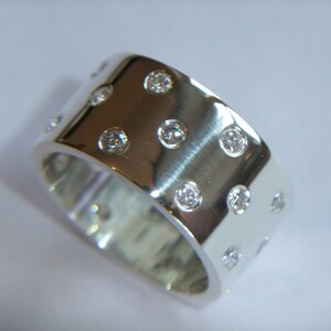 Chunky 925 Sterling Silver Ring Set With 10 Diamonds 0.33ct Simple Band ...