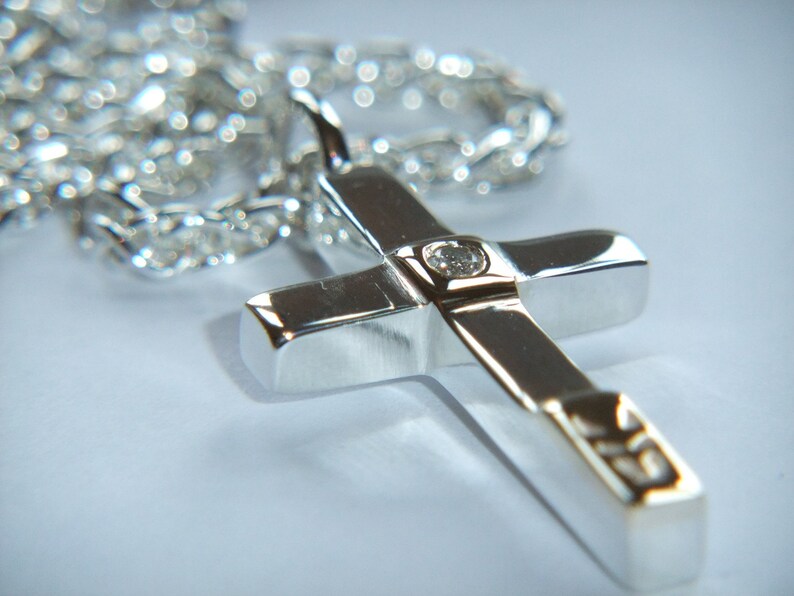 Hand Made 925 Sterling Silver Diamond Cross Necklace With 9k - Etsy