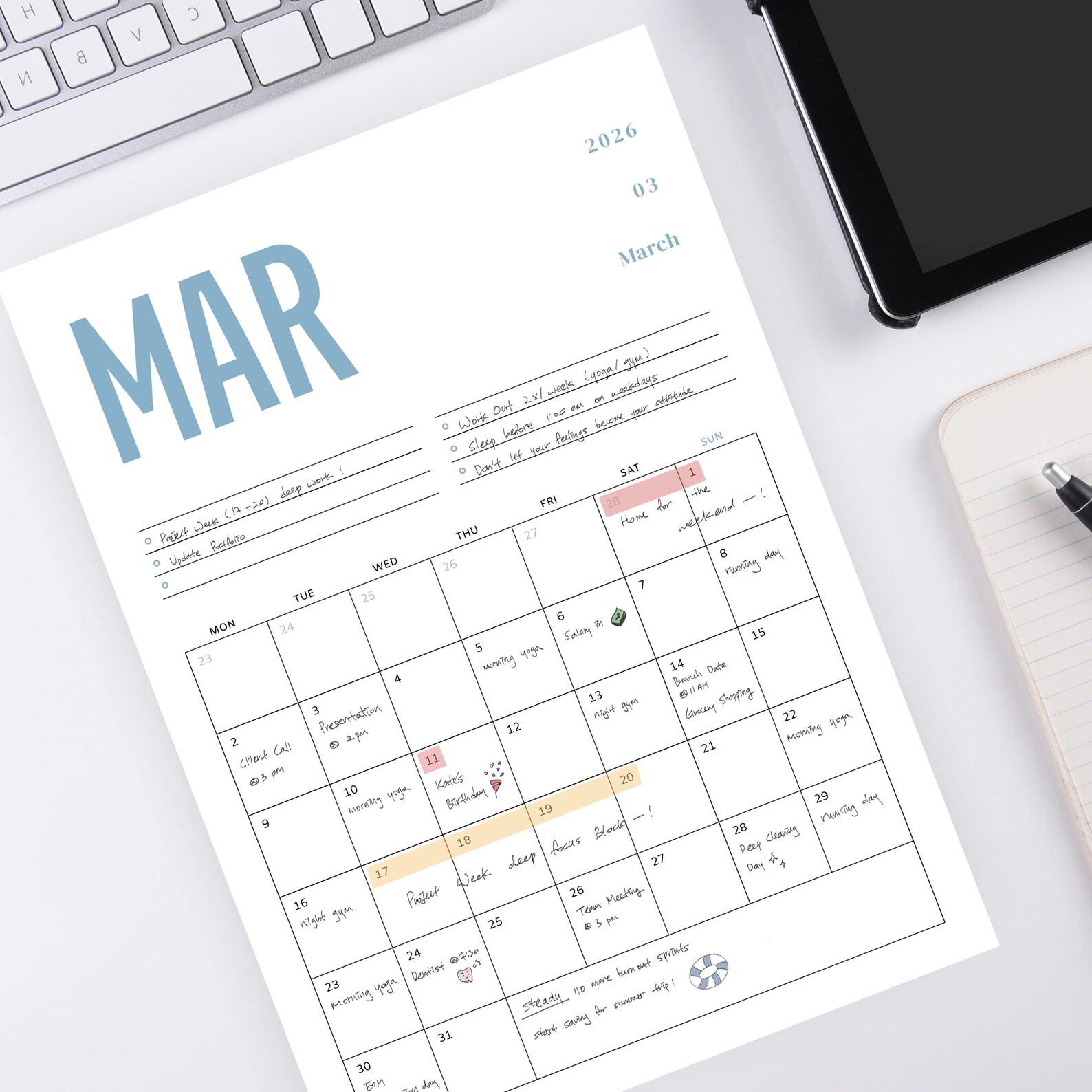 2026 Rainbow Pastel Wall Calendar, A3 A4 Letter (printable PDF) - Etsy