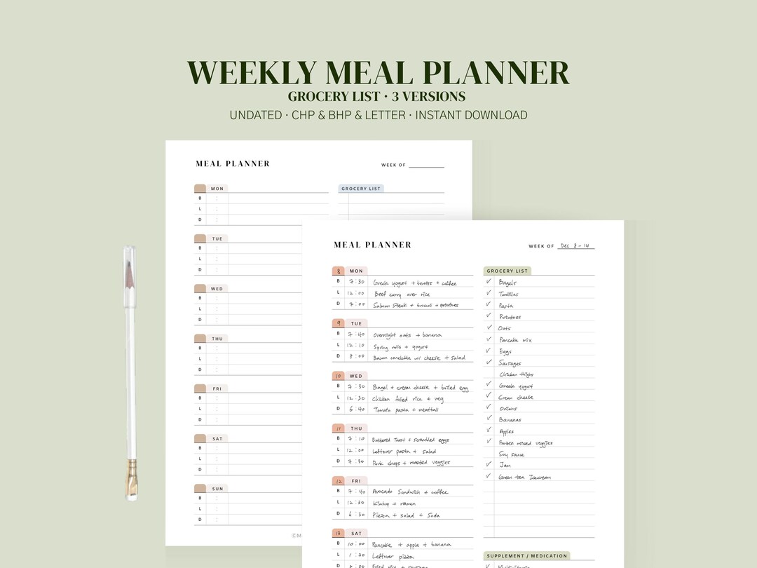 Minimalist Weekly Meal Planner With Grocery Shopping List Neutral ...