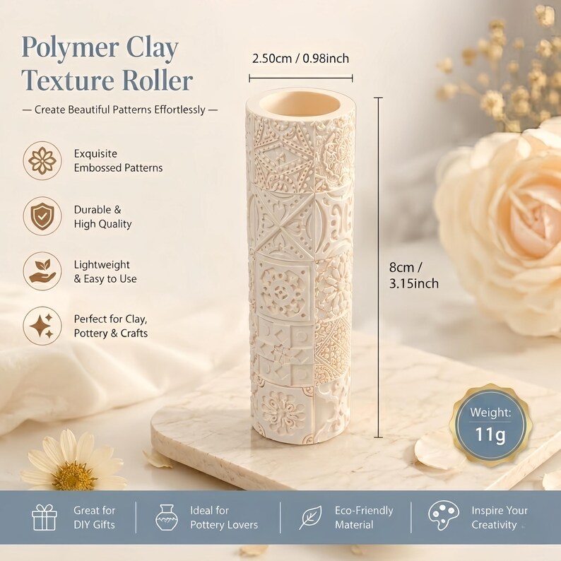 Embossed Rolling Pin, Baroque Flower Polymer Clay Roller, Botanical ...