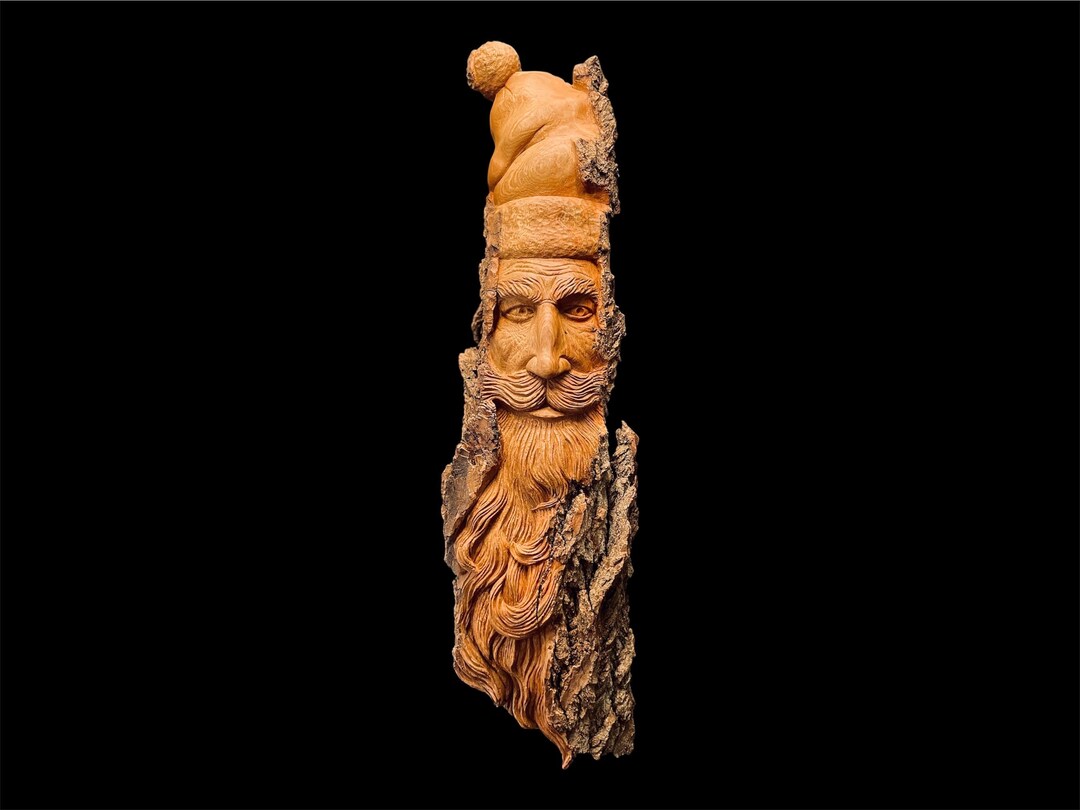 Santa Claus Wood Sculpture Hand Carved in Cottonwood Bark, Hanging Wall ...