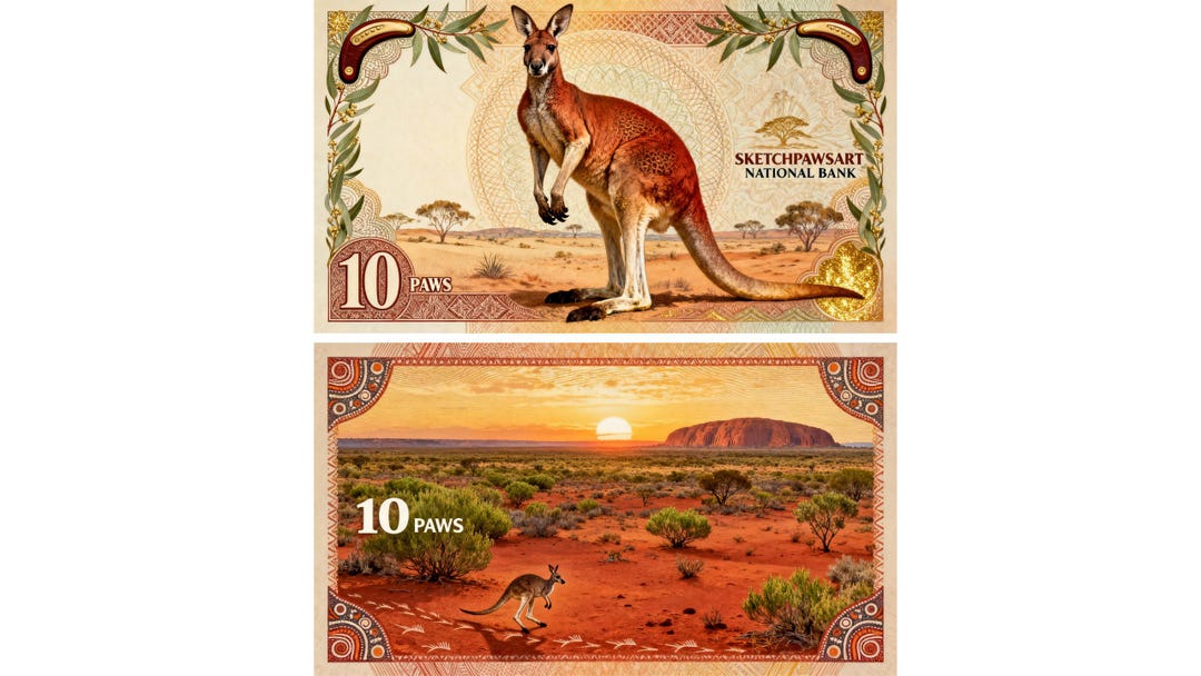 Kangaroo 10 Paws Currency Art | Exotic Wildlife Money Poster ...