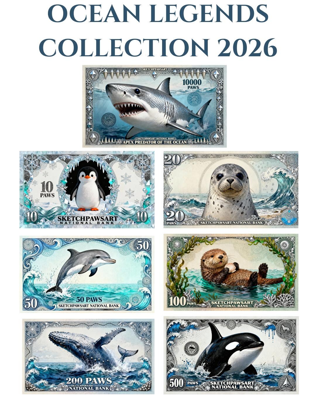 Ocean Legends Complete Series | 7 Marine Animal Currency Bills Bundle ...