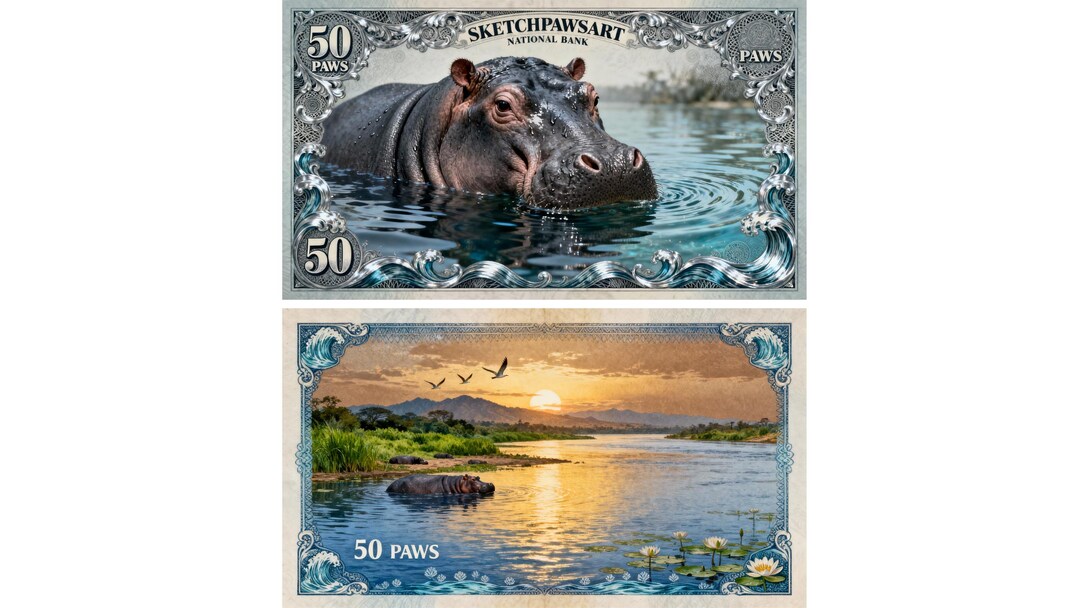 Hippo 50 Paws Currency Art | African Wildlife Money Poster ...