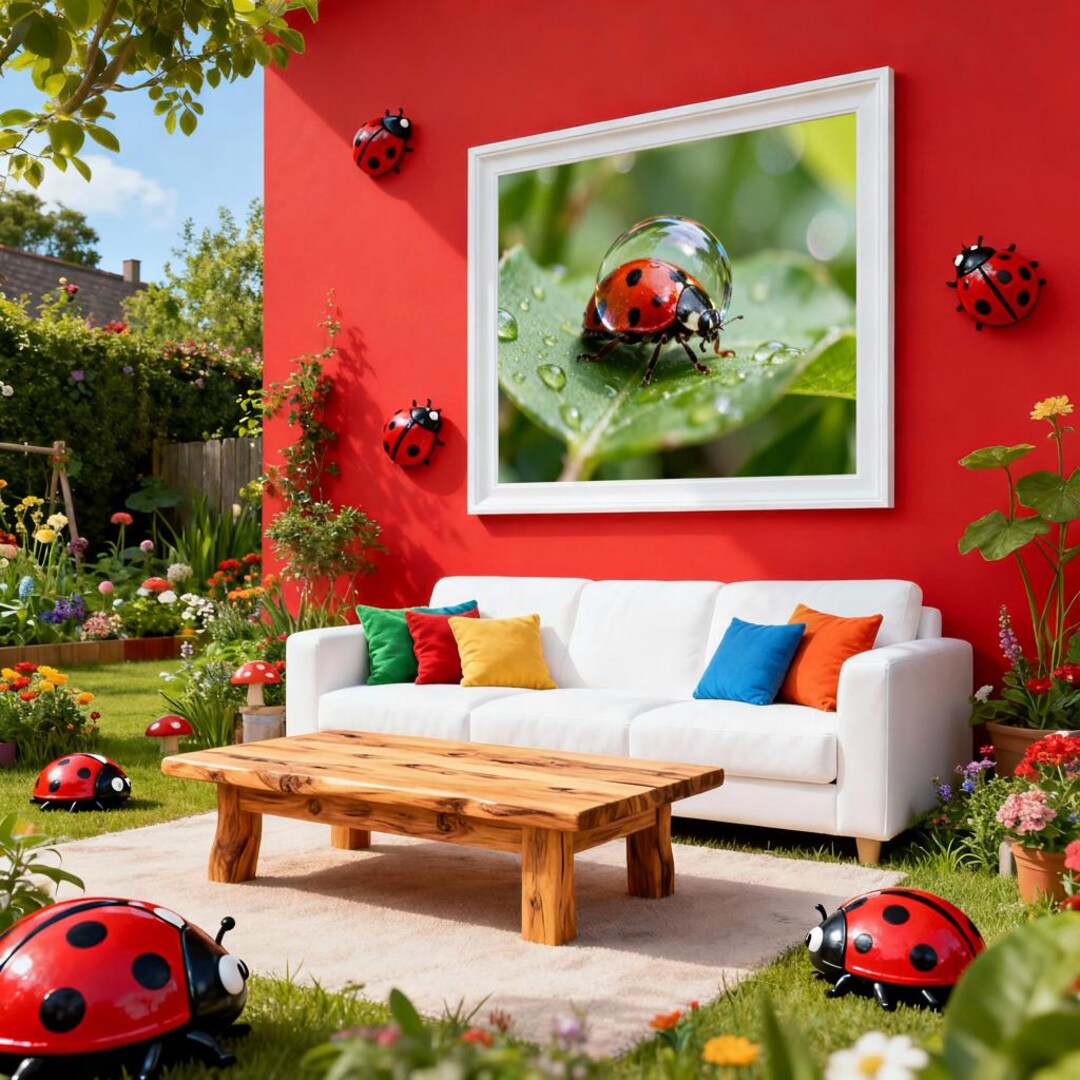 Red Ladybug Art | Ladybug Red Rain Droplet Leaf Macro Poster | HD ...