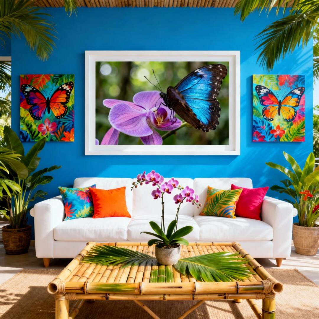 Blue Morpho Butterfly Art | Blue Morpho Butterfly Orchid Macro Poster ...