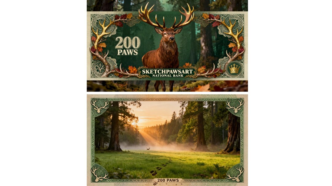 Deer 200 Paws Currency Art | Forest Wildlife Money Poster ...