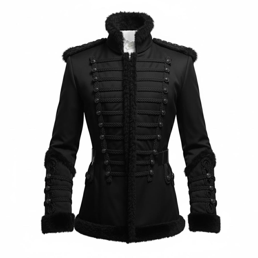 Men's Black Steampunk Military Jacket – Gothic Hussar Faux Fur Coat - Etsy
