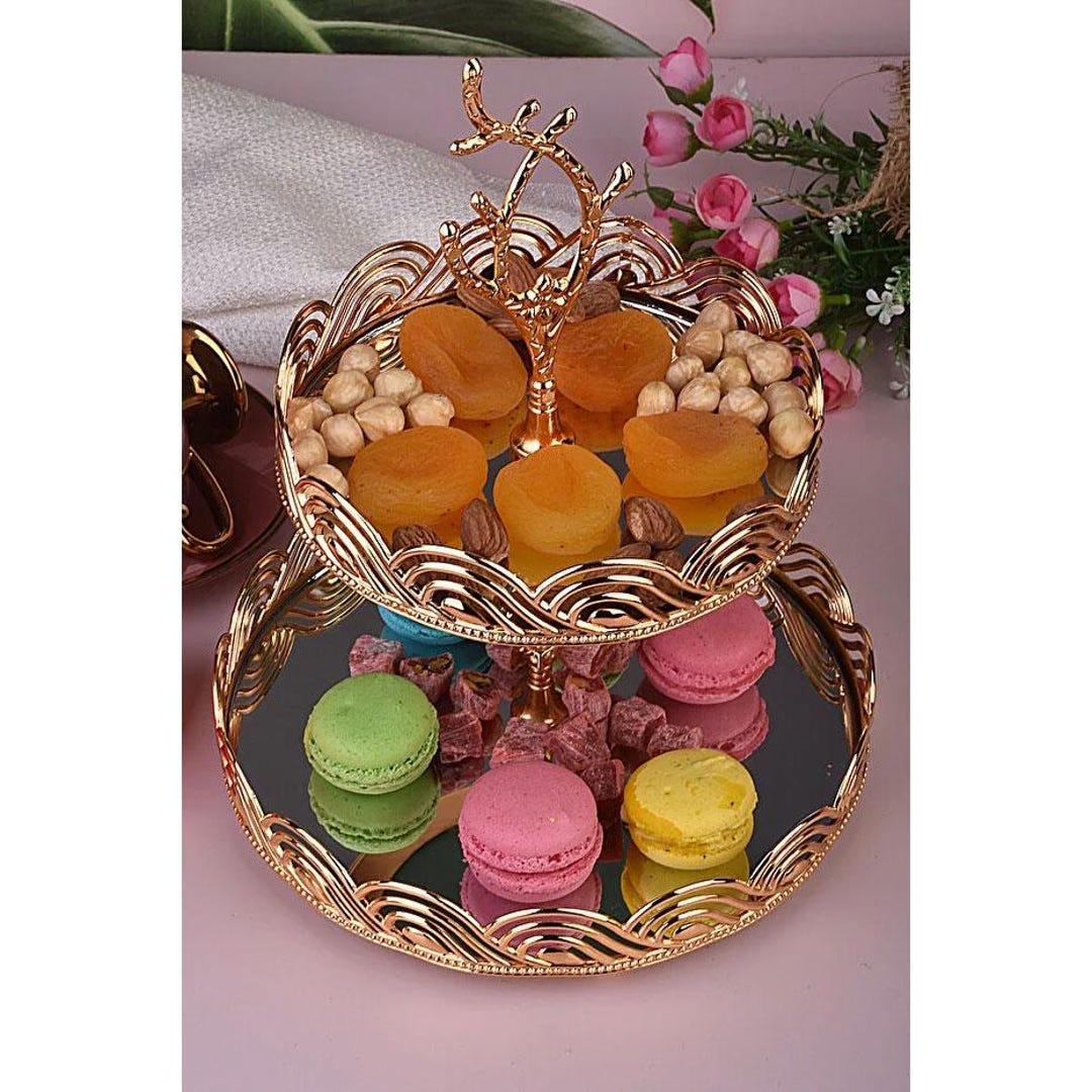 Luxury Two-tier Serving Tray | Gold-tone Steel Dessert Stand | Macaron ...