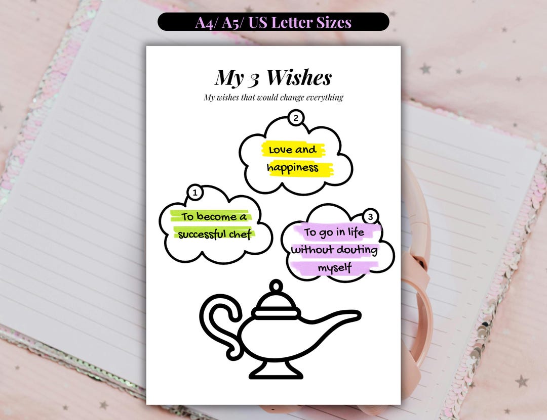 My 3 Wishes Page Printable: Life Planner Page, About Me Ideas Journal ...