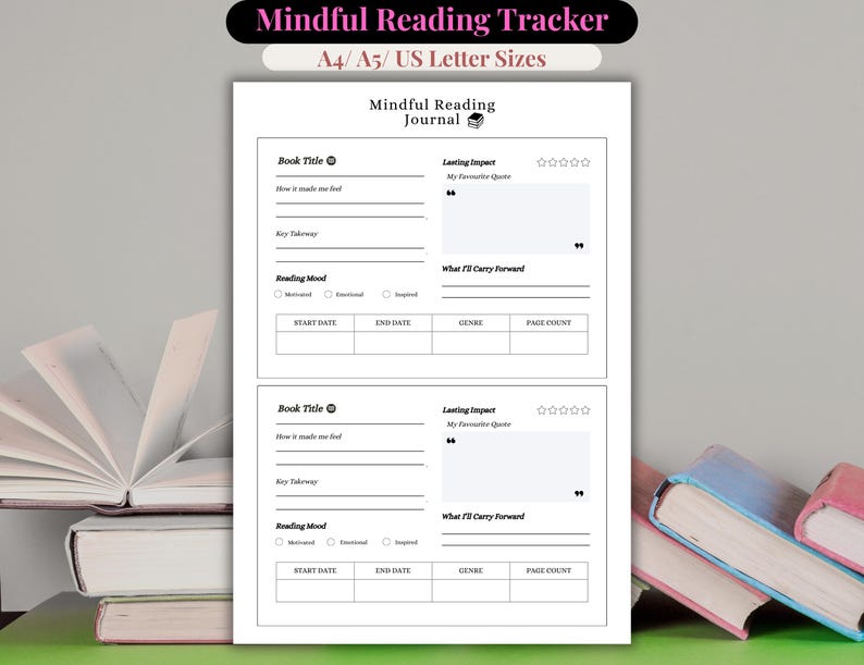 Mindful Reading Tracker Printable | Reflective Book Reading Journal ...