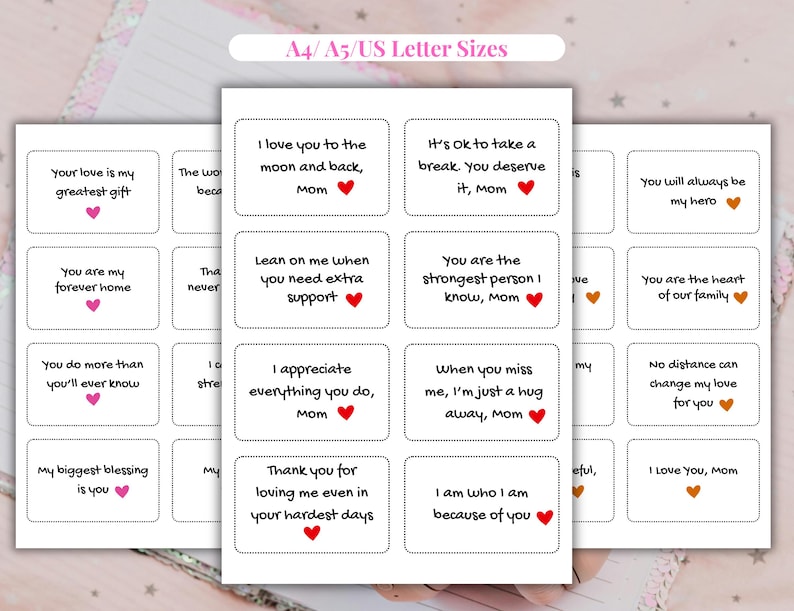 24 Moms Love Notes Printable: Love Messages Cards for Mom, Valentine ...