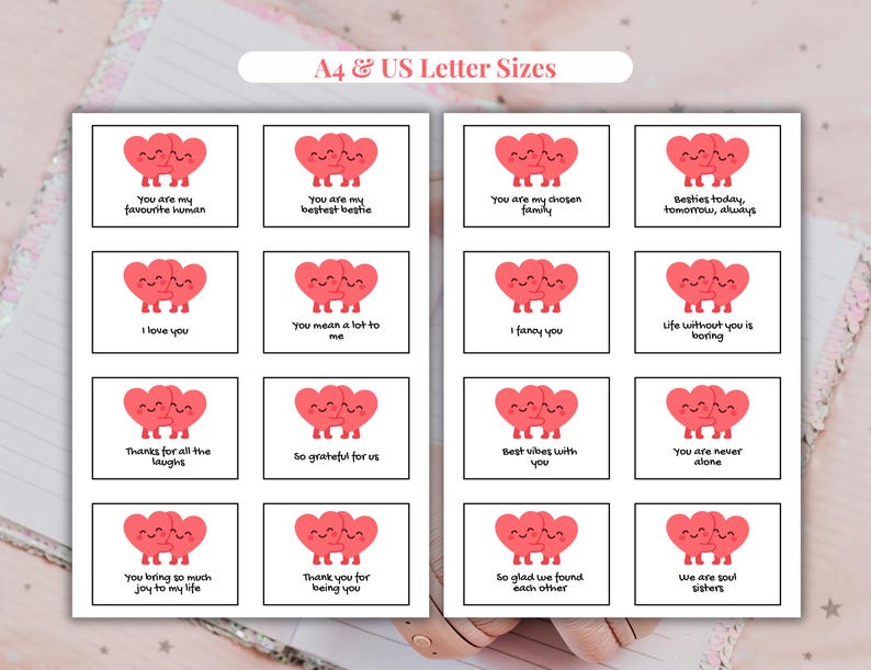 16 Best Friend Love Notes Printable Bundle: Cute Friendship Cards for ...