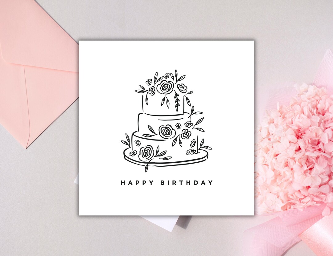 Floral Birthday Card Printable: Botanic Art Cake Design Happy Birthday ...