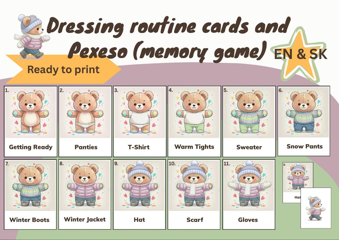 Winter Dressing Cards | English & Slovak | Bilingual Toddler Flashcards ...