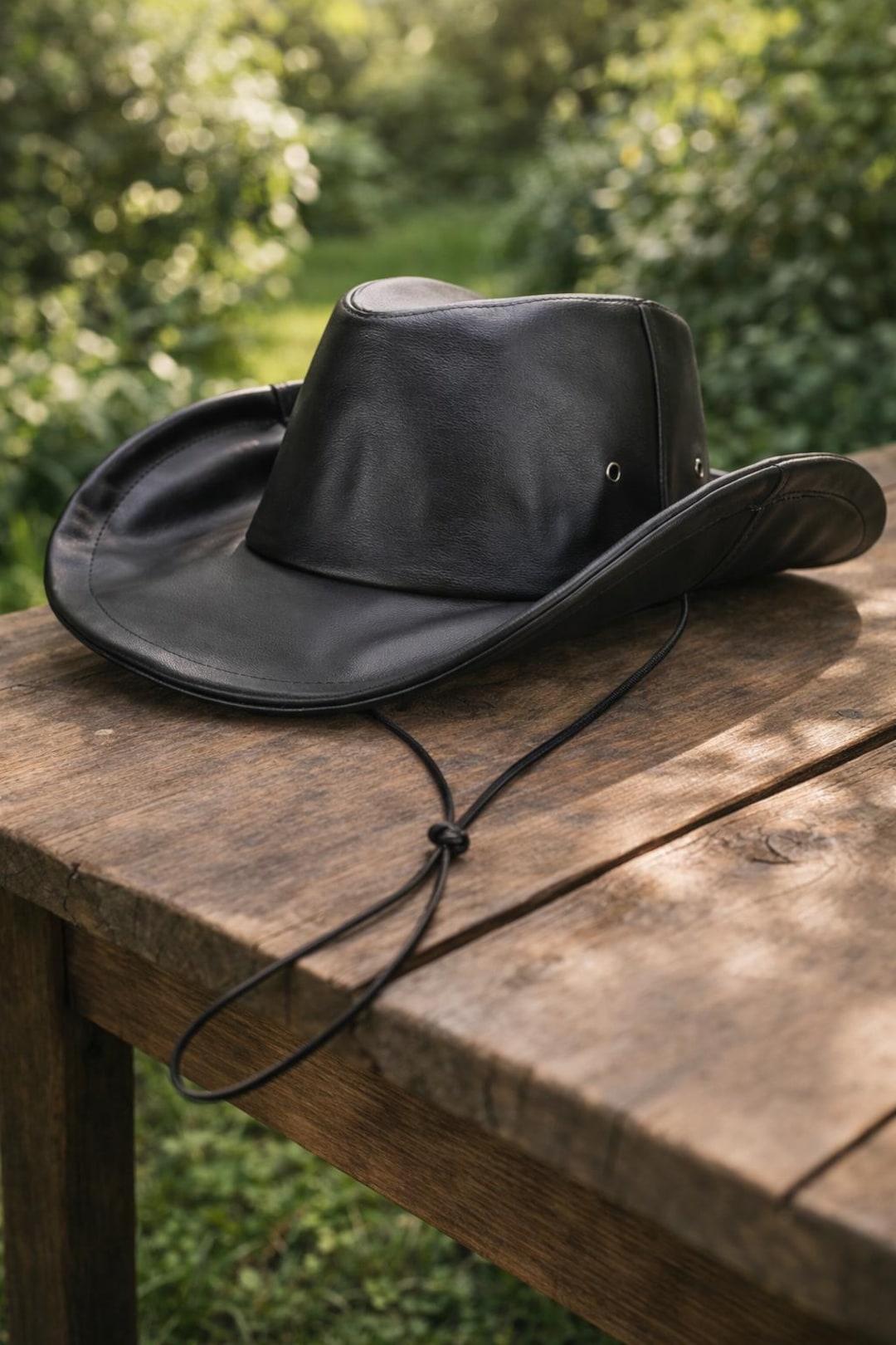 Black Leather Cowboy Hat – Wide Brim Western Hat With Chin Strap ...