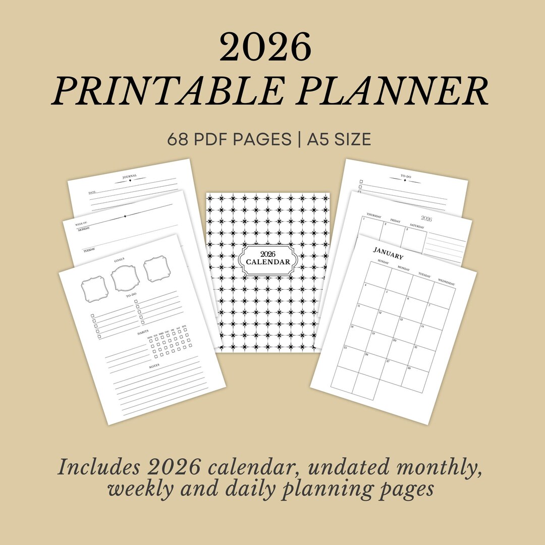 Printable Planner Bundle, 2026 Monthly Calendar Pages, Undated Monthly ...