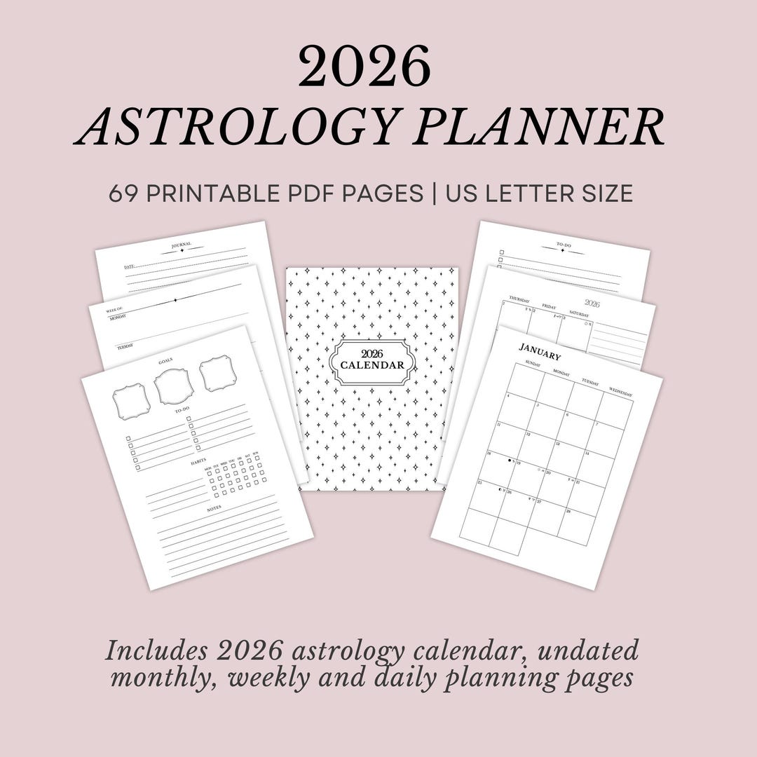 2026 Astrology Calendar, Printable Planner Bundle, Undated Pages (PDF ...