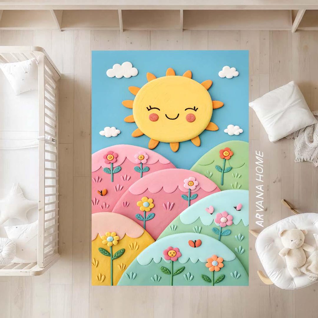 Smiling Sun Kids Rug: 3D Pastel Nursery Decor - Etsy
