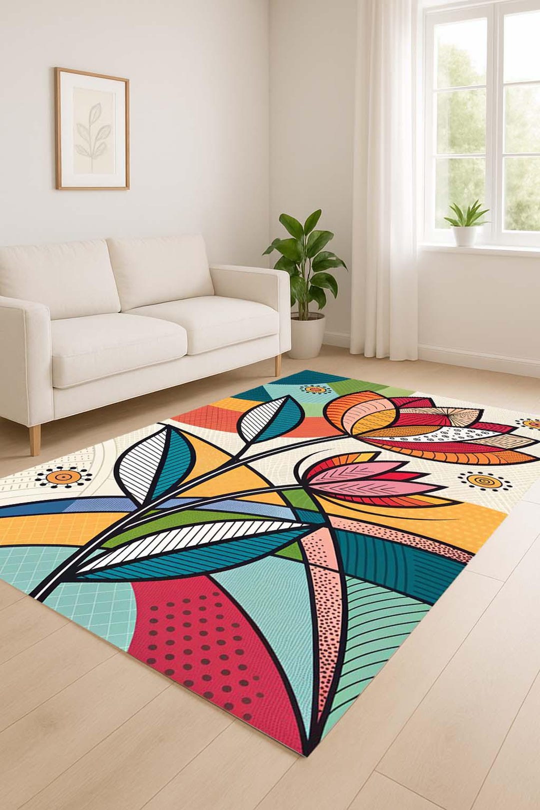 Abstract Floral Rug: Colorful Modern Art, Non-slip & Washable - Etsy
