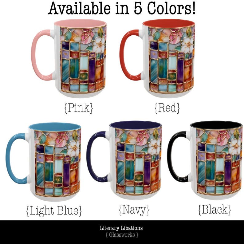 Stained Glass Print Book Mug: Floral Library Coffee Cup, Book Lover ...