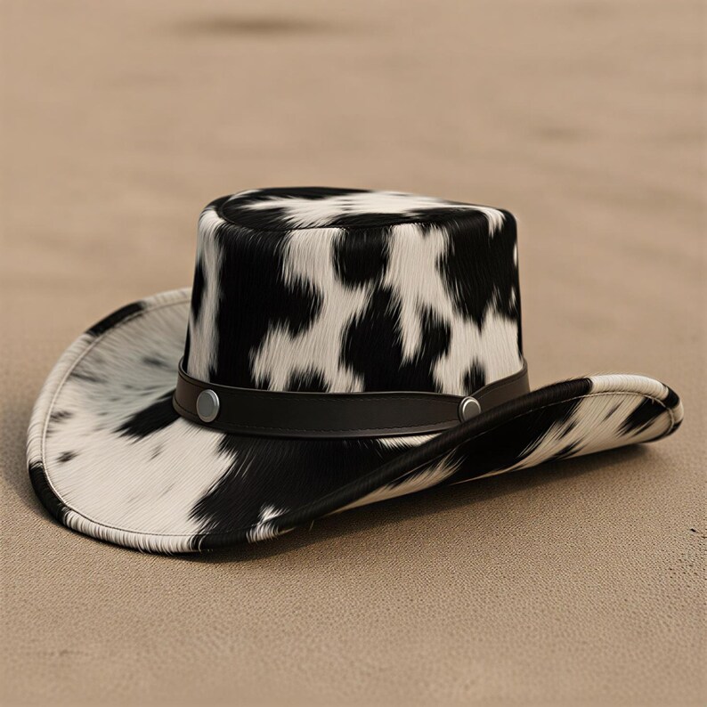 Cowhide Cowboy Hat Black & White – Genuine Hair-on Leather Western Hat ...