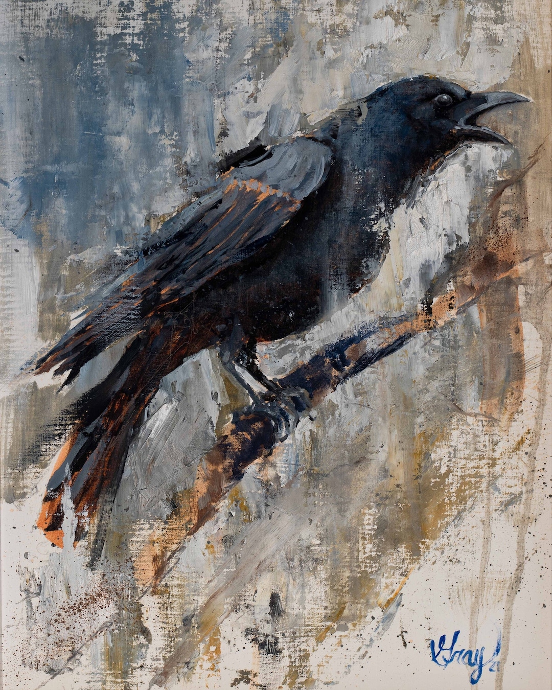 Black RAVEN Painting * Stormy Dark Modern Gothic on Stretched CANVAS ...