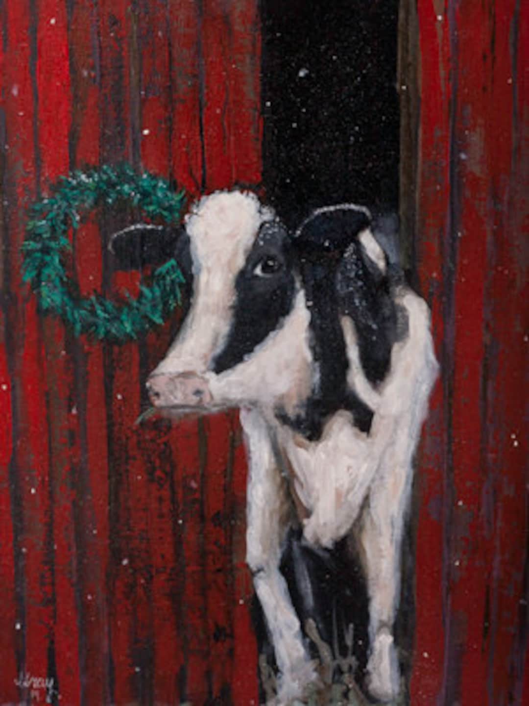CHRISTMAS COW Art Farm Animal Painting on Canvas ORIGINAL - Etsy