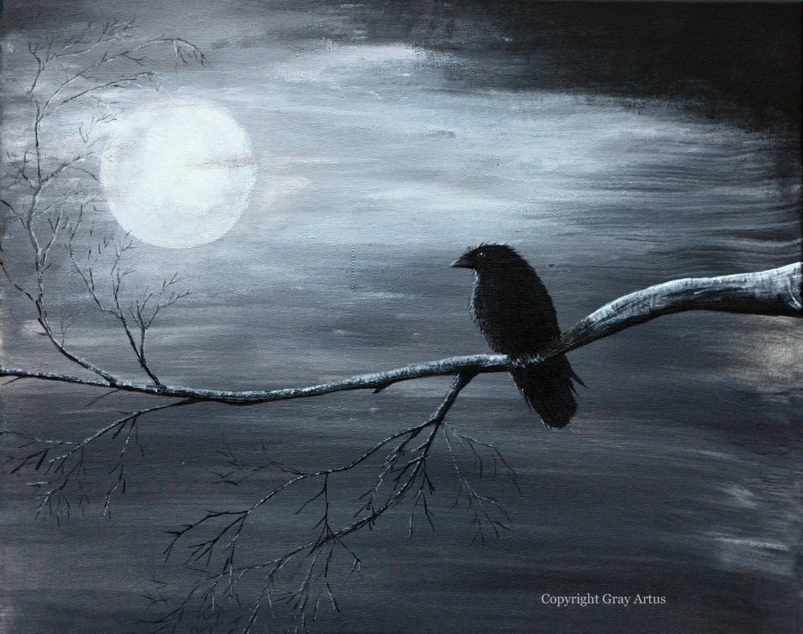 Edgar Alan Poe * THE RAVEN * Crow Print on CANVAS of the Original ...