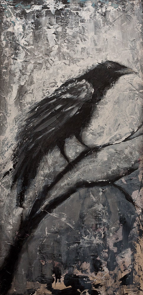 Raven Crow Painting Giclee Print on Stretched Canvas of Dark | Etsy