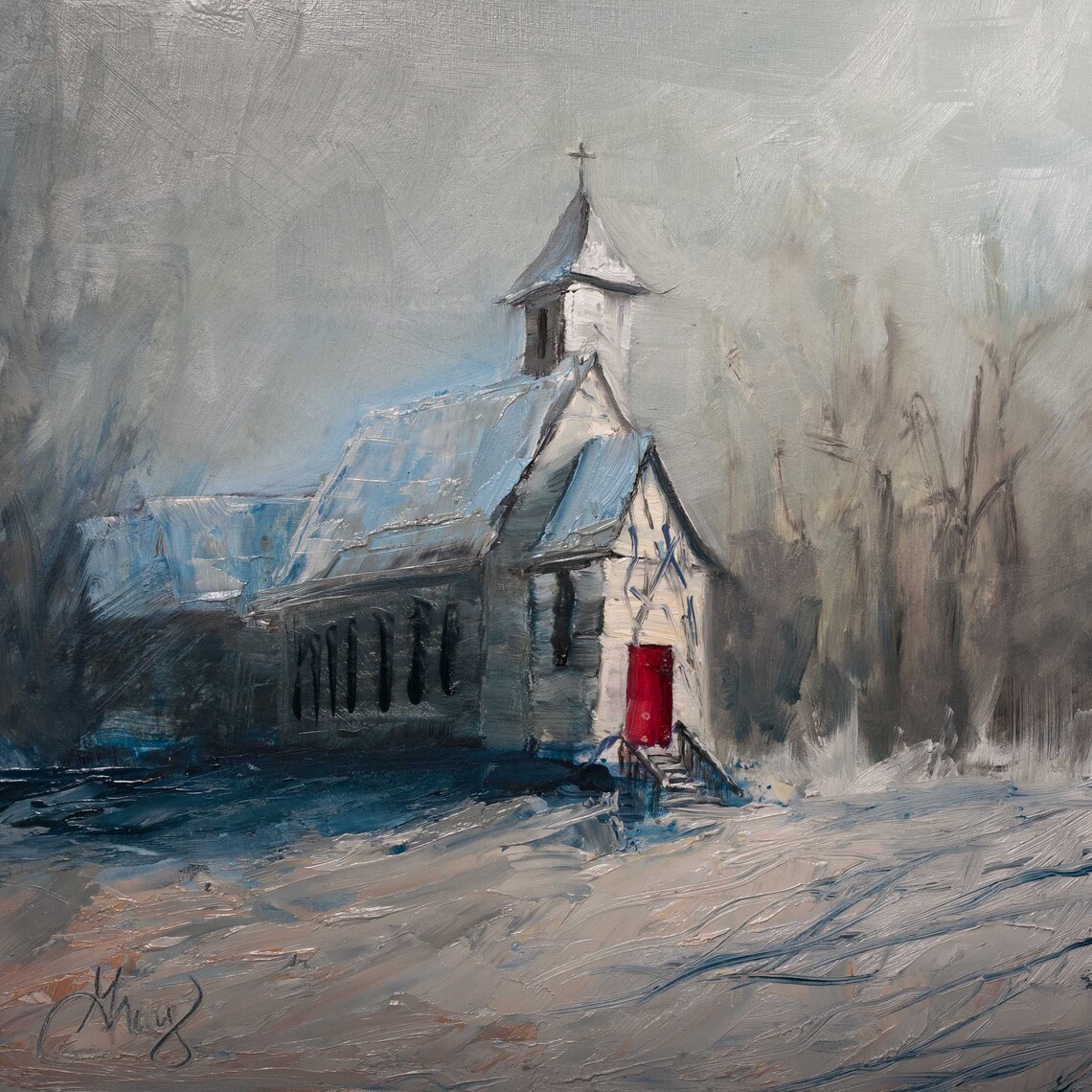 White Church Red Door Art Giclee Print of ORIGINAL Christian - Etsy