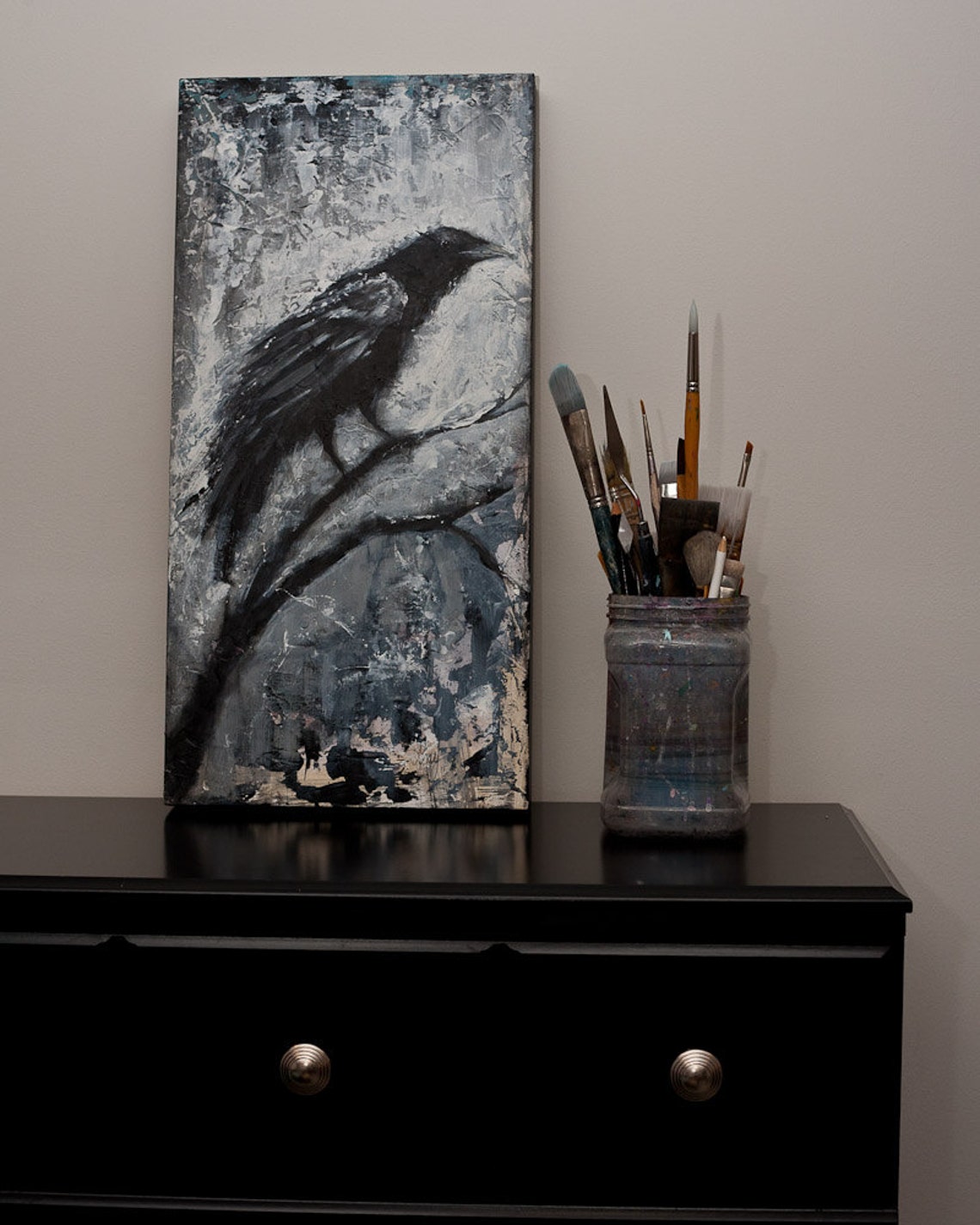 Raven Crow Painting Giclee Print on Stretched Canvas of Dark - Etsy