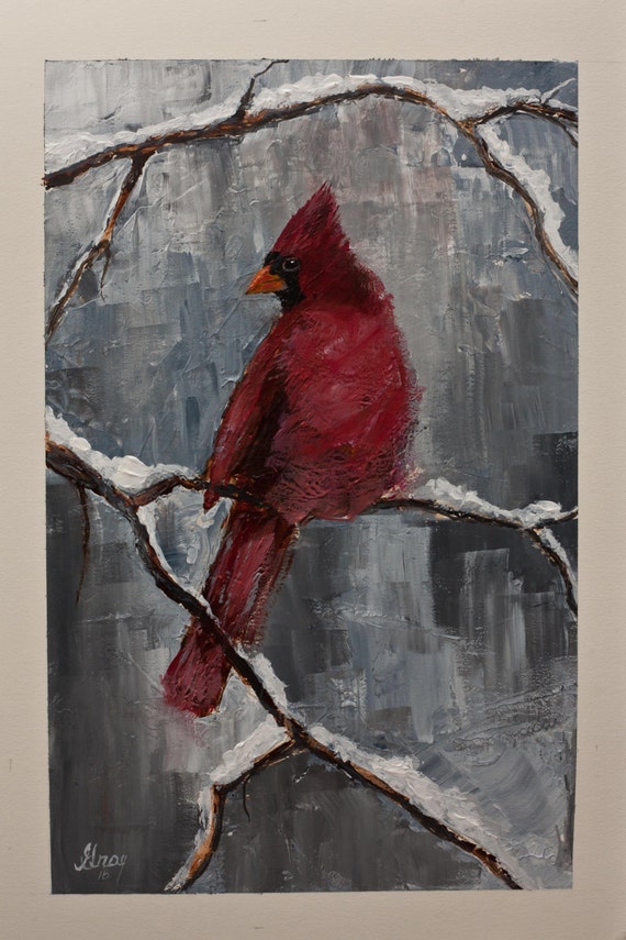 Red Bird Art CARDINAL EXPRESSIONIST Style Giclee Print on - Etsy