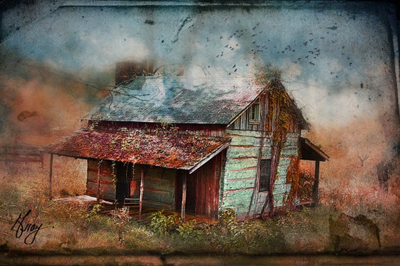 Rustic Mountain Cabin Art Country Home Wall Decor Log | Etsy