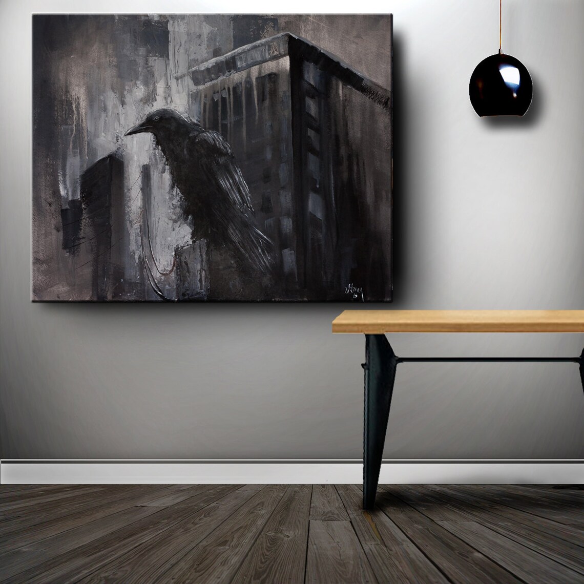 RAVEN CROW Decor * Giclee Print on CANVAS * Gothic Crow * Dark Moody ...